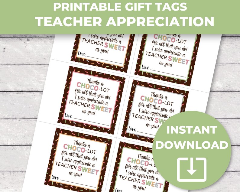 Chocolate Teacher Appreciation Tag, Thanks a Choco-lot, Candy Bar Gift ...