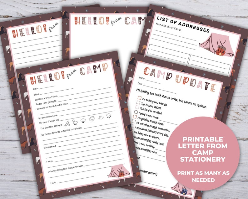 Printable Letter From Camp, Camp Letter Stationery, Fill in the Blank ...