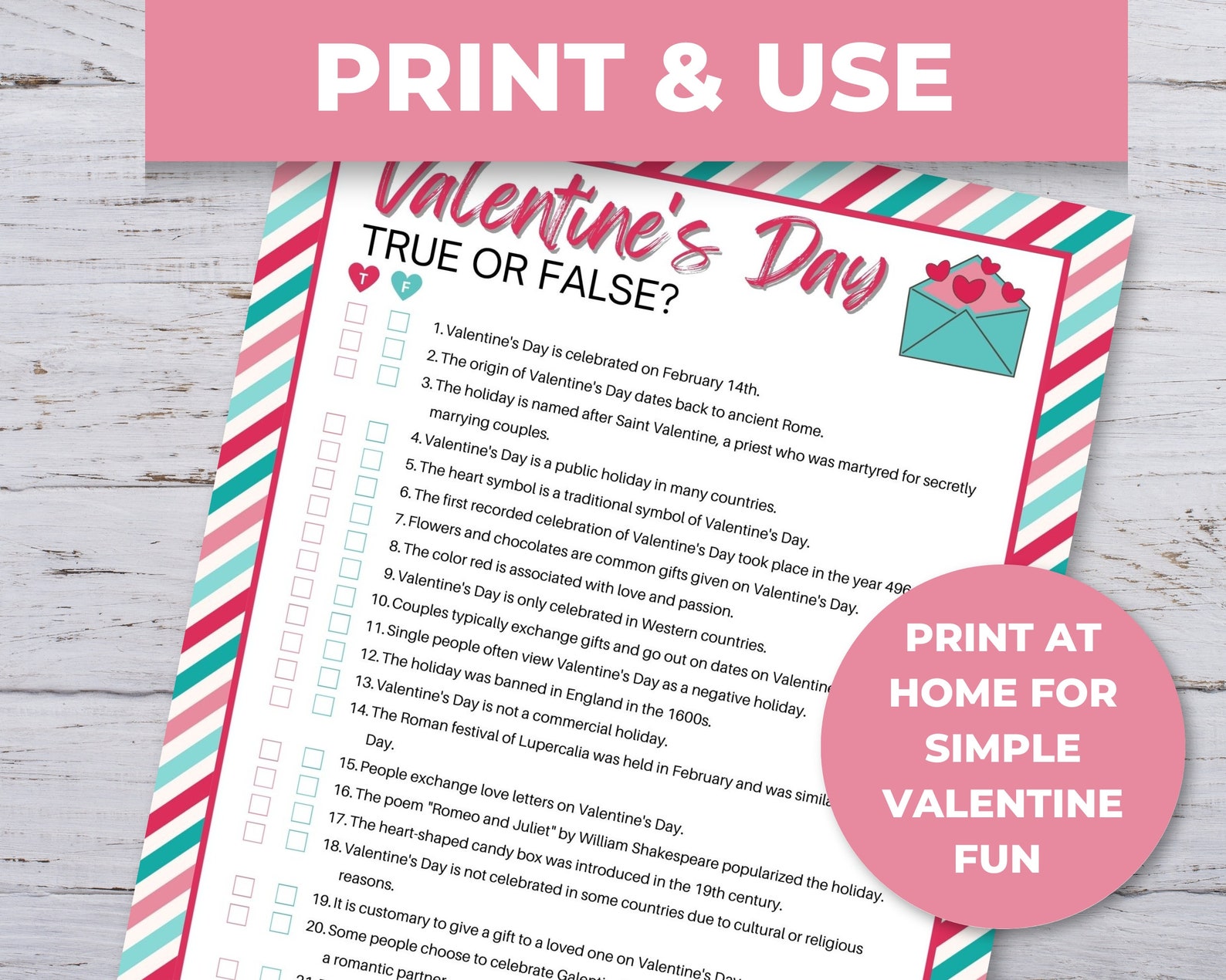 Valentine Trivia Printable, Valentine True or False Trivia Game ...