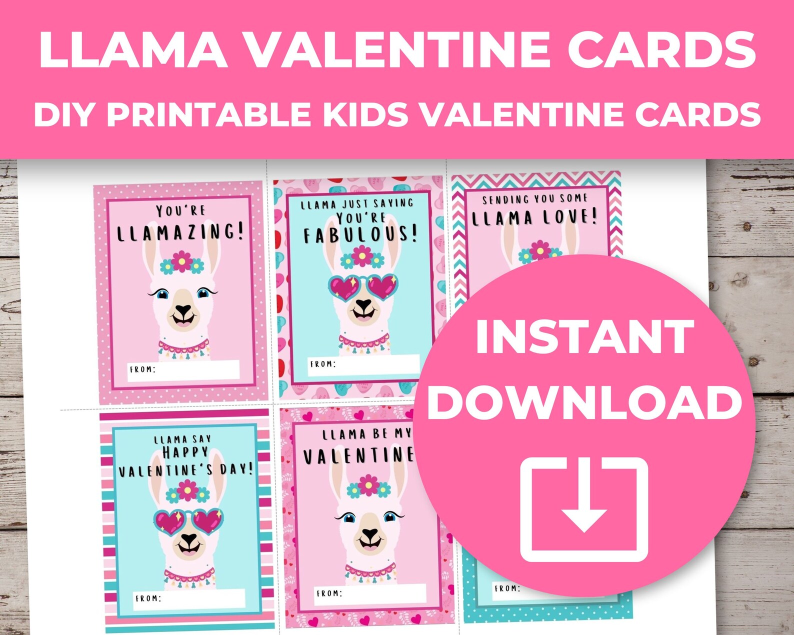 Printable Llama Valentines for School Class, Llama Valentine Cards ...