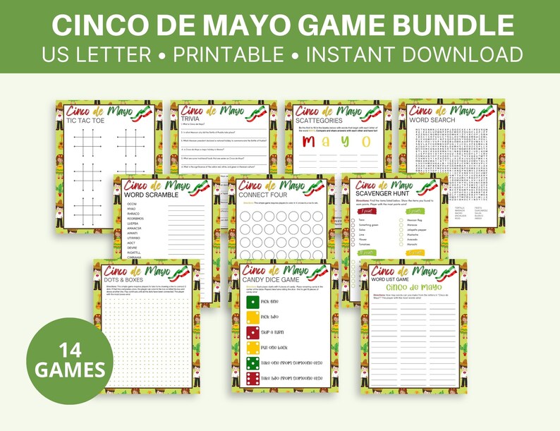 Cinco De Mayo Party Game Bundle, Printable Games for Kids, Fiesta Party ...
