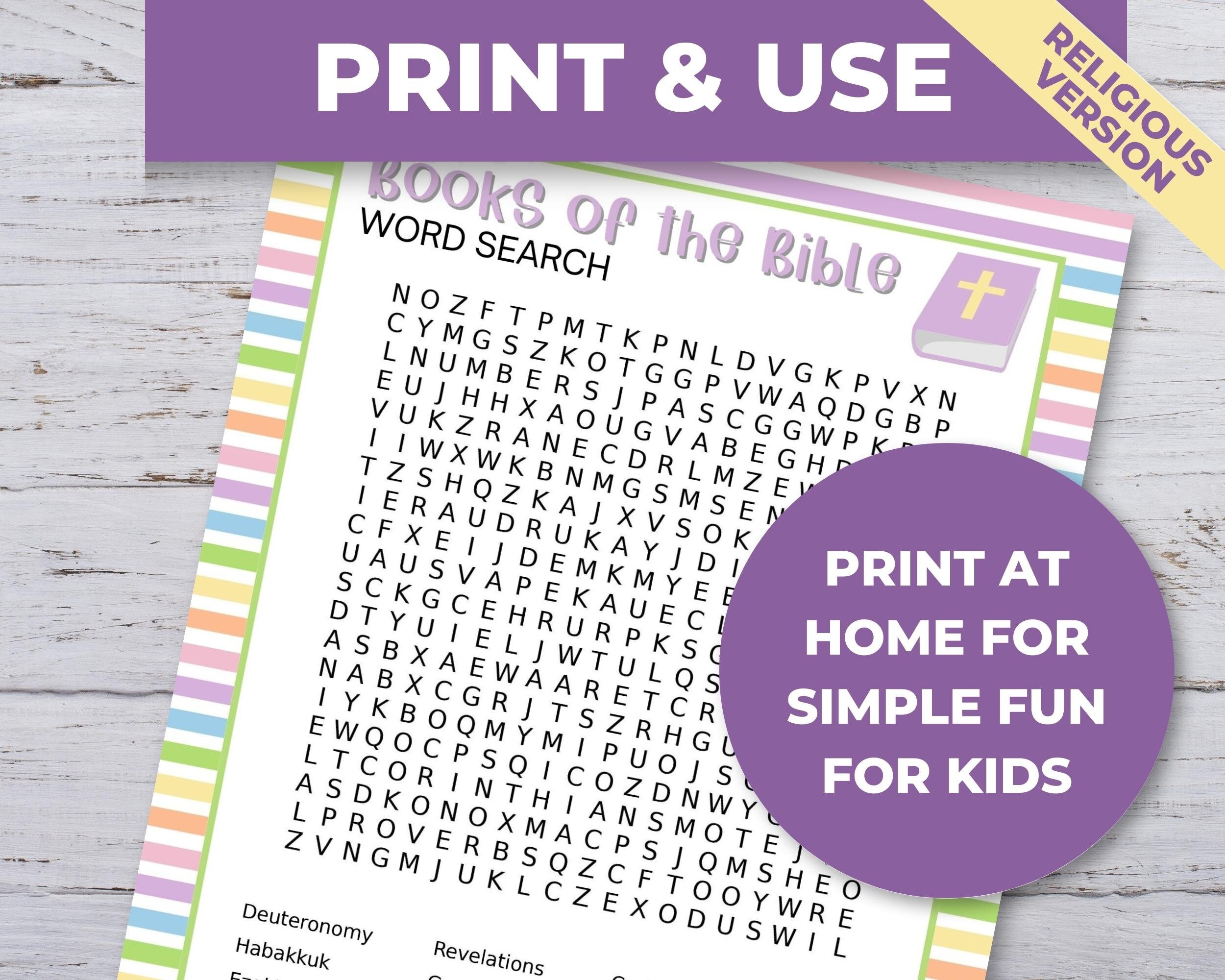 Books of the Bible Word Search Game, Printable Christian Game for Kids ...