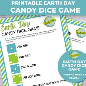 Printable Candy Dice Game, Earth Day Activities for Kids and Adults ...
