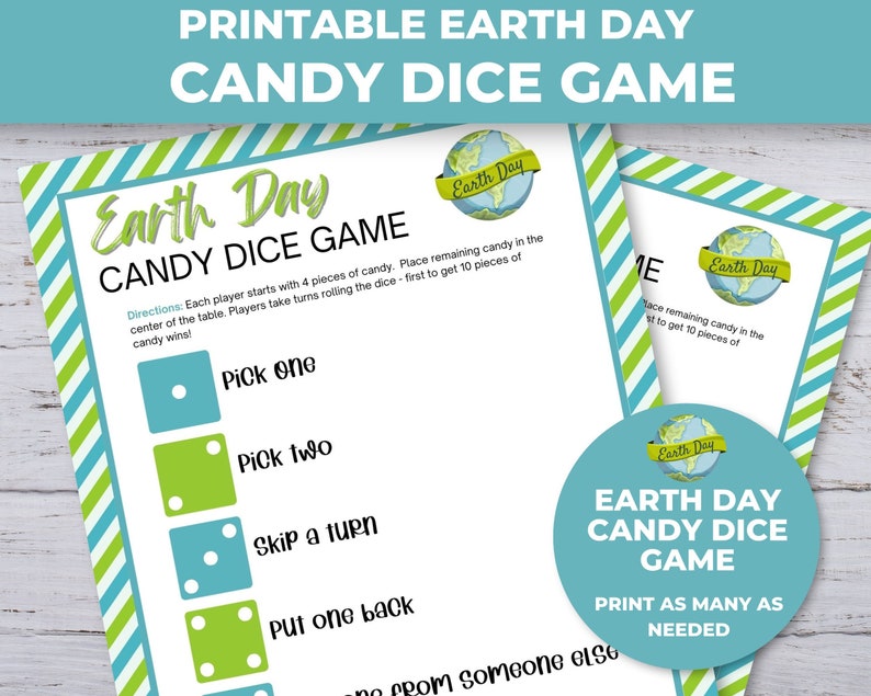 Printable Candy Dice Game, Earth Day Activities for Kids and Adults ...