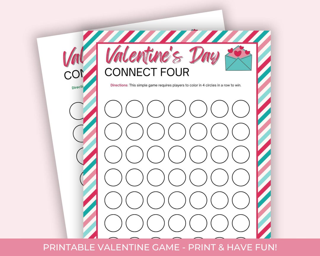 Valentine Four in A Row Printable Valentines Day Game for Kids ...