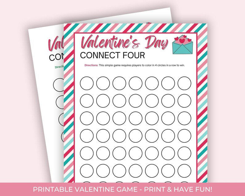 Valentine Four in A Row Printable Valentines Day Game for Kids ...