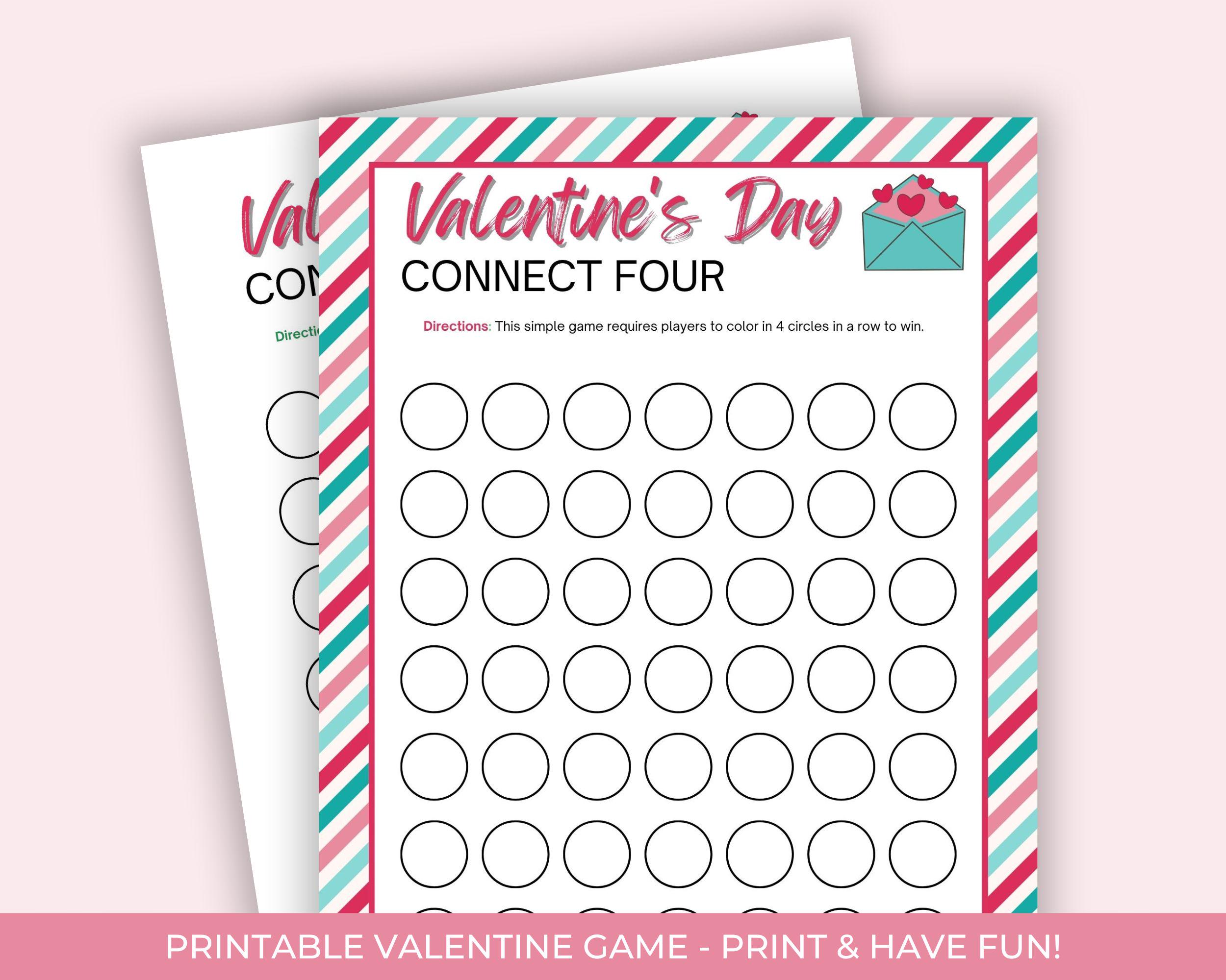 Valentine Four in A Row Printable Valentines Day Game for Kids ...