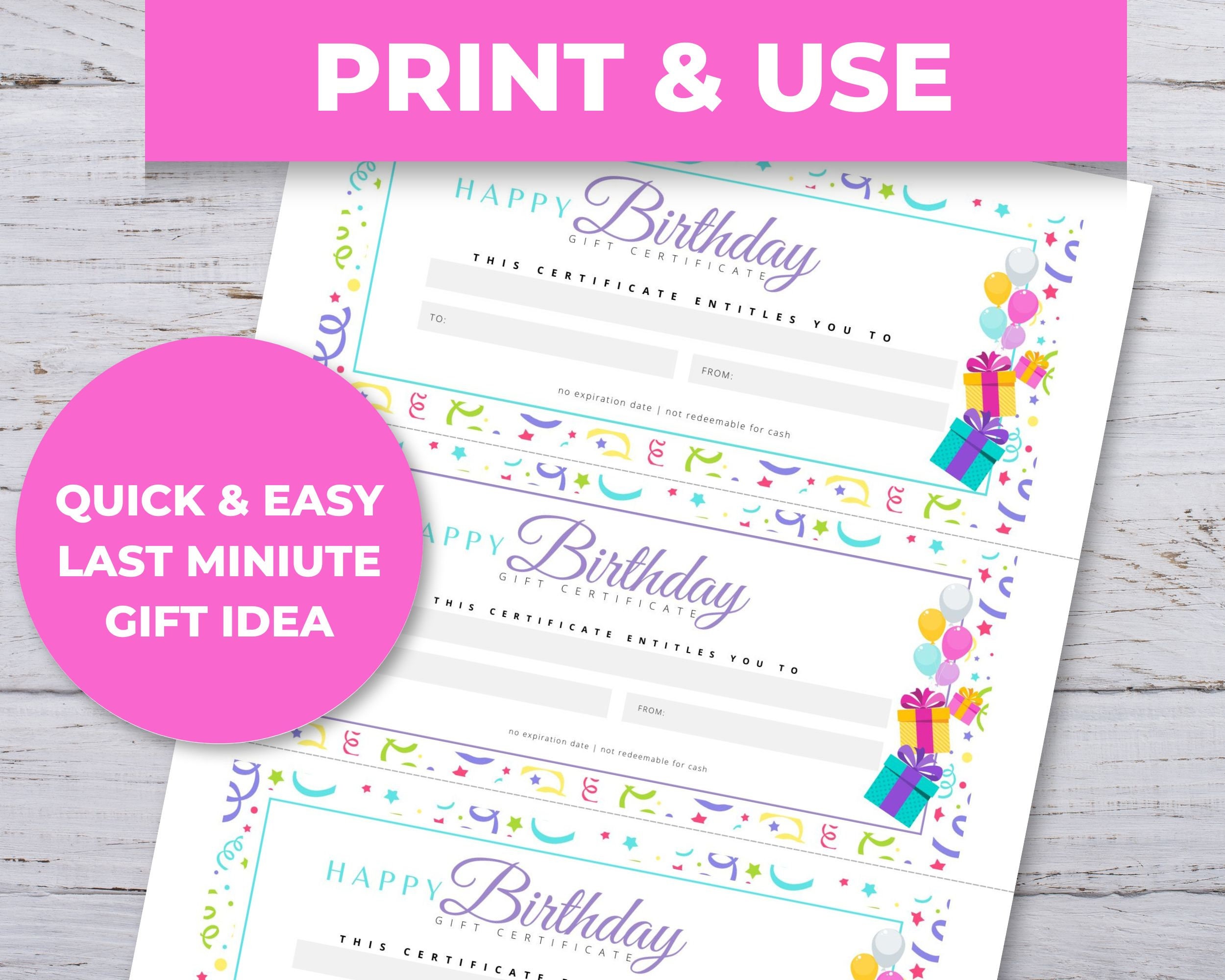 Birthday Gift Certificate Printable, Gift Certificate Template, Blank ...