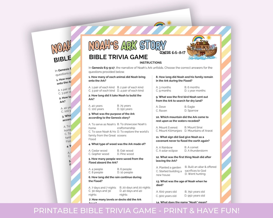 Noah's Ark Bible Trivia for Kids, Printable Trivia Game, Bible Story ...