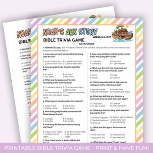 Noah's Ark Bible Trivia for Kids, Printable Trivia Game, Bible Story ...