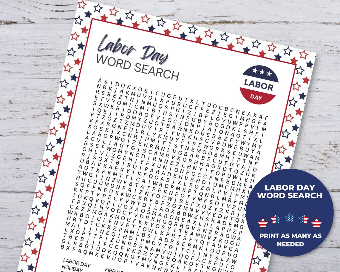 Labor Day Word Search Puzzle Printable Labor Day Party Games - Etsy