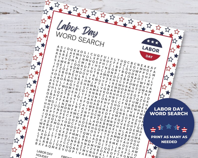 Labor Day Word Search Puzzle, Printable Labor Day Party Games, Labor ...