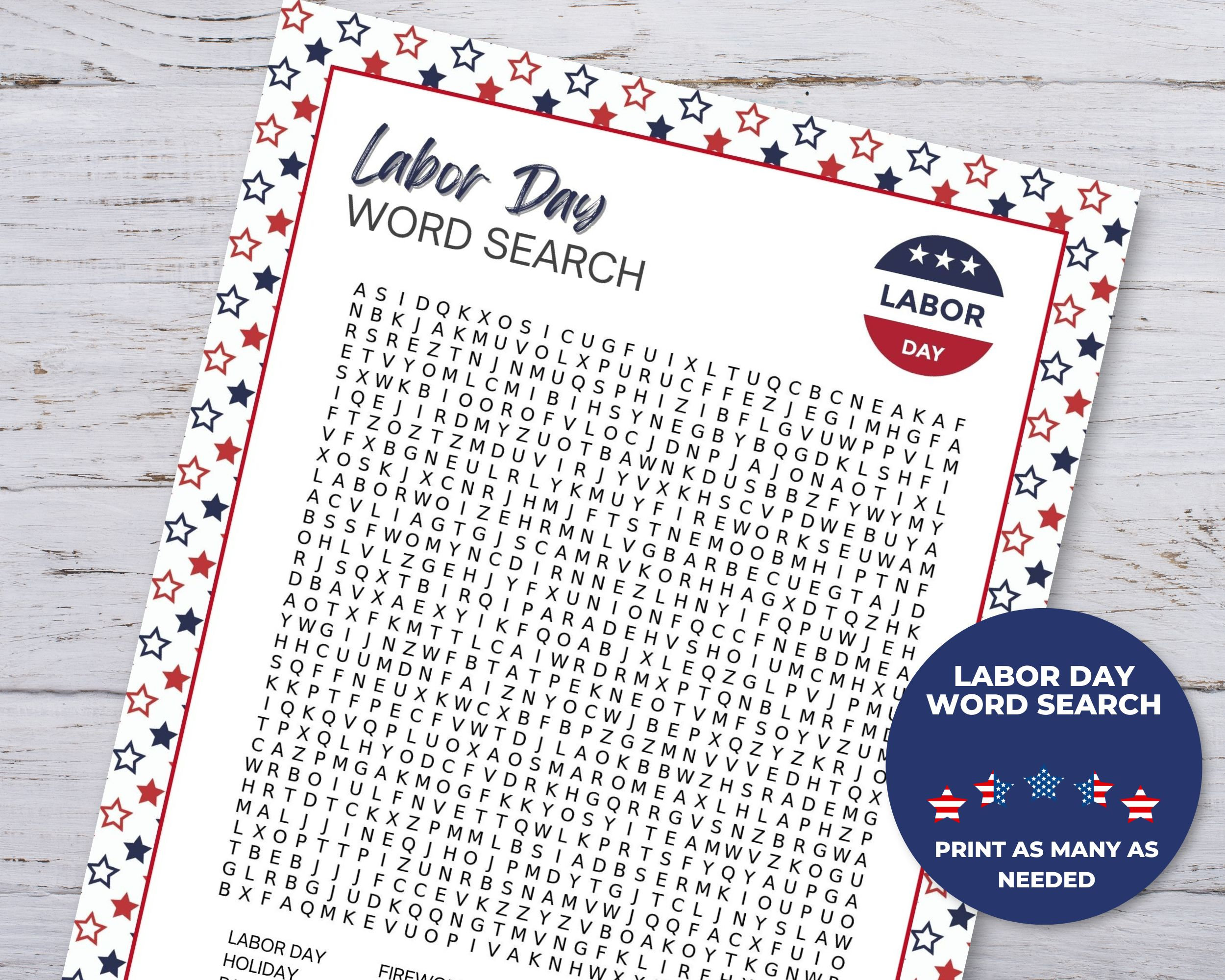 Labor Day Word Search Puzzle, Printable Labor Day Party Games, Labor ...