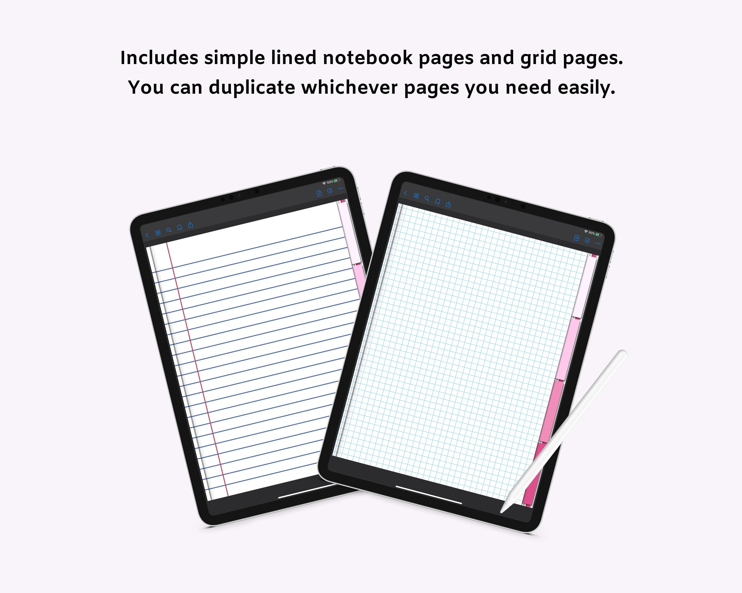 Cute Pink Notebook, Digital Composition Notebook, Notebook With Tabs ...