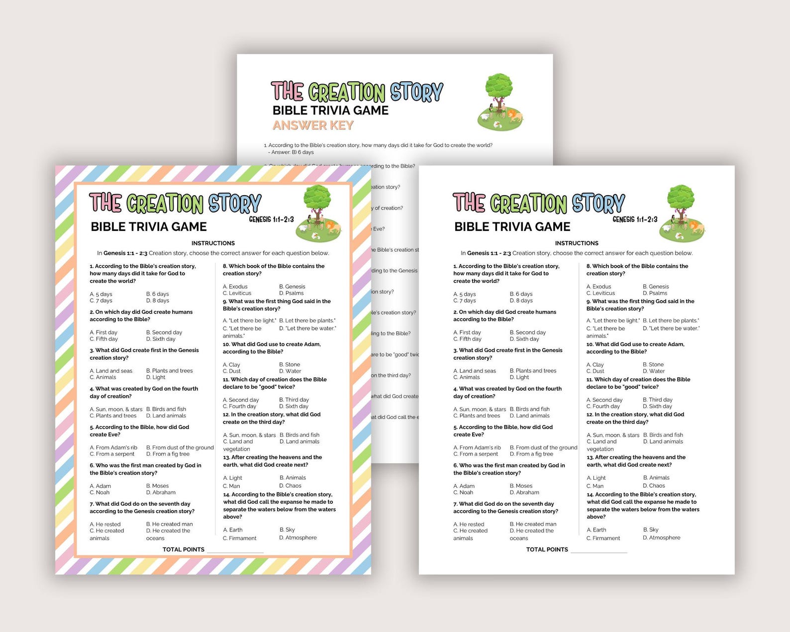 The Creation Story Bible Printable Trivia Game for Kids, Bible Story ...