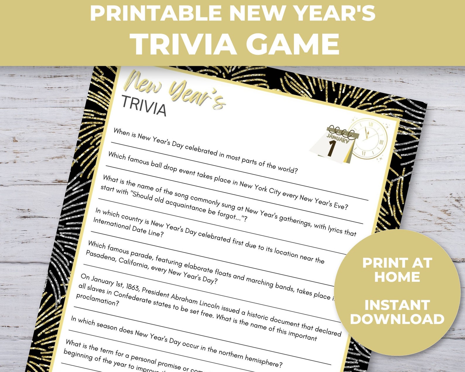 New Years Trivia Printable, New Years Eve Trivia, New Years Eve Party ...