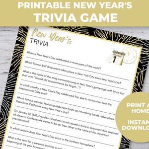 New Years Trivia Printable, New Years Eve Trivia, New Years Eve Party ...