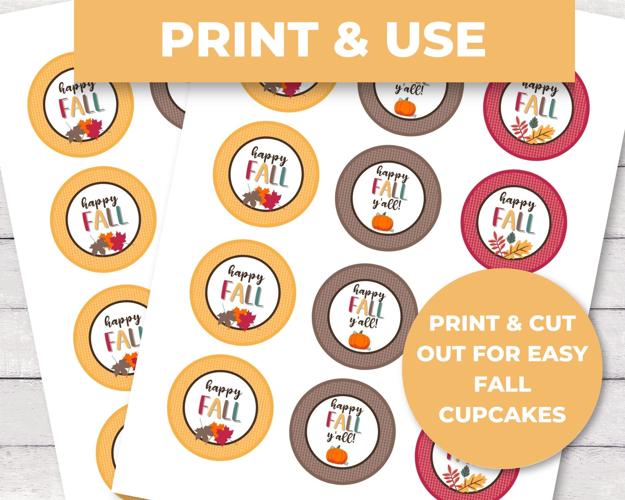 Fall Cupcake Toppers, Printable Cupcake Toppers, Pumpkin Cupcake ...