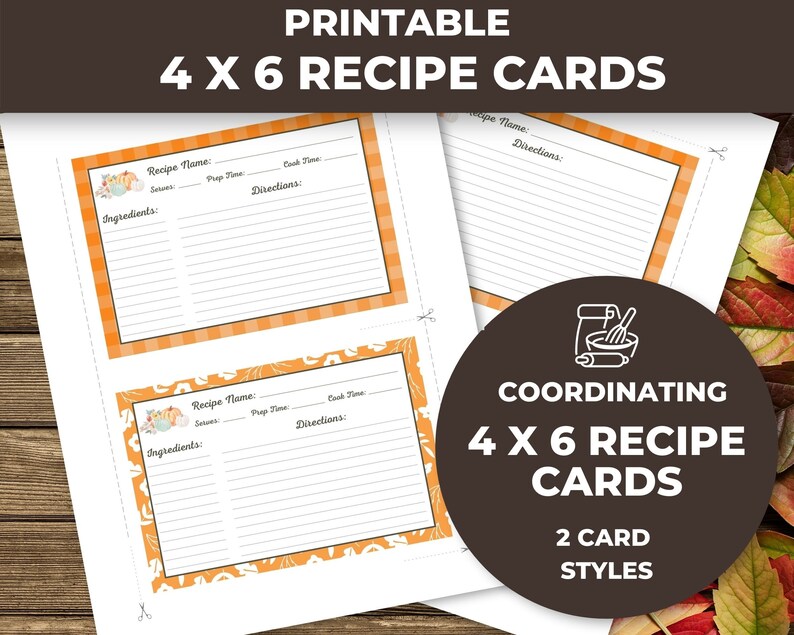 4x6 Recipe Card, Recipe Card Printable, Holiday Recipe Ingredient Card ...