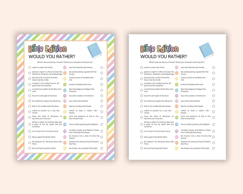 Would You Rather Bible Edition, Printable Bible Games, Church Activity ...