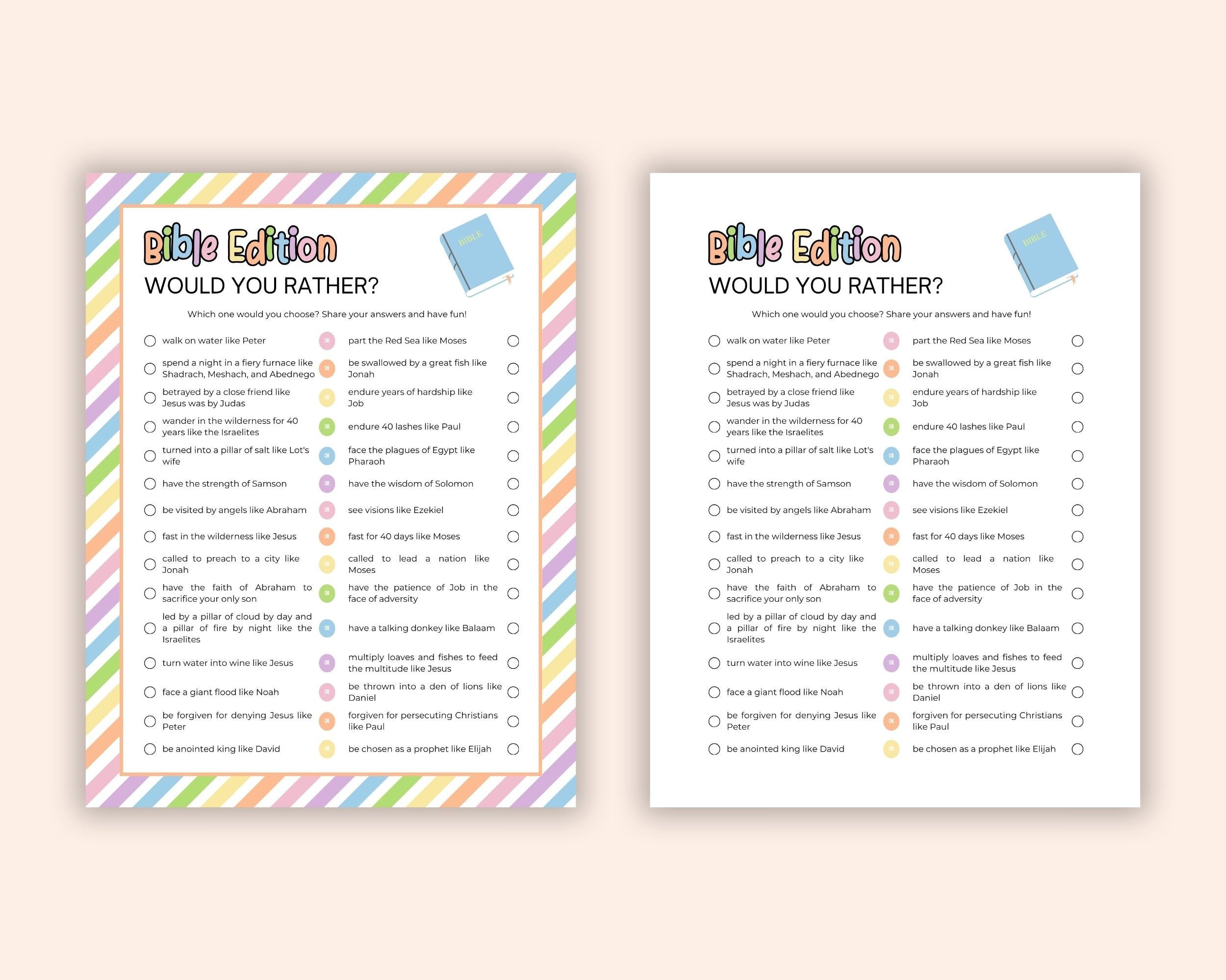 Would You Rather Bible Edition, Printable Bible Games, Church Activity ...