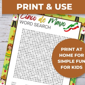 Cinco De Mayo Word Search, Word Puzzles Printable, Mexican Party Games ...