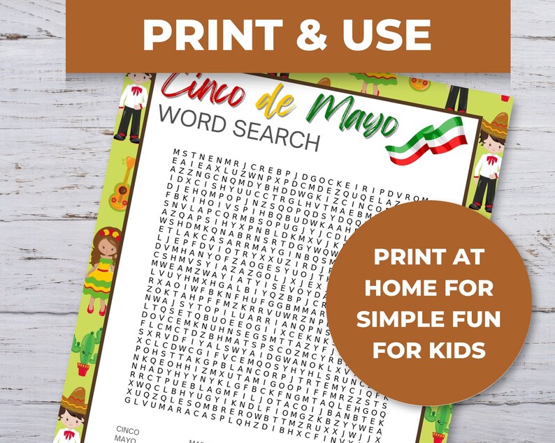 Cinco De Mayo Word Search, Word Puzzles Printable, Mexican Party Games ...