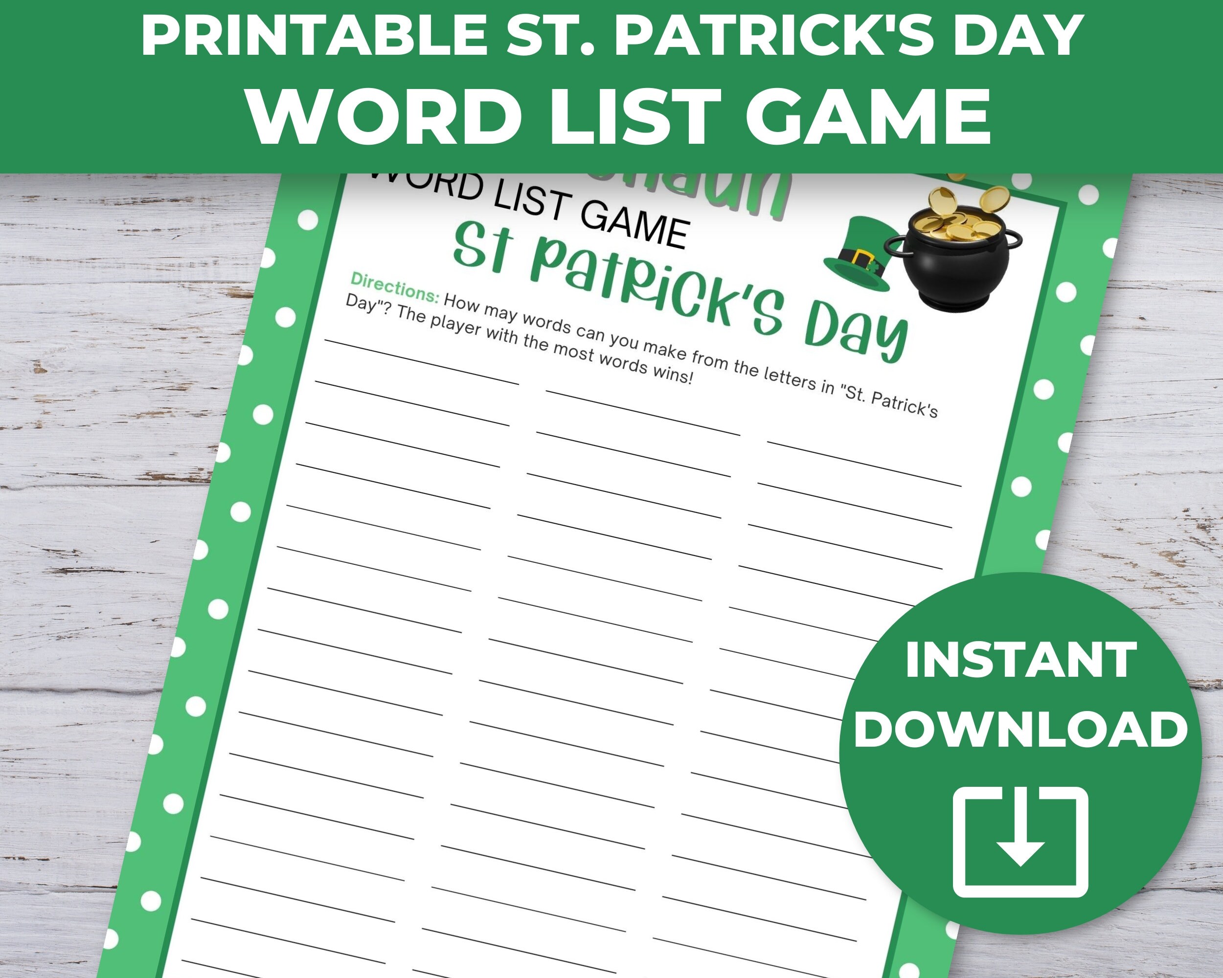 Printable St Patricks Day Game for Kids, St Patricks Day Word List Game ...