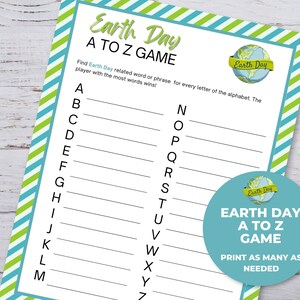 Earth Day A to Z Game, Printable Earth Day Games for Kids, Classroom ...