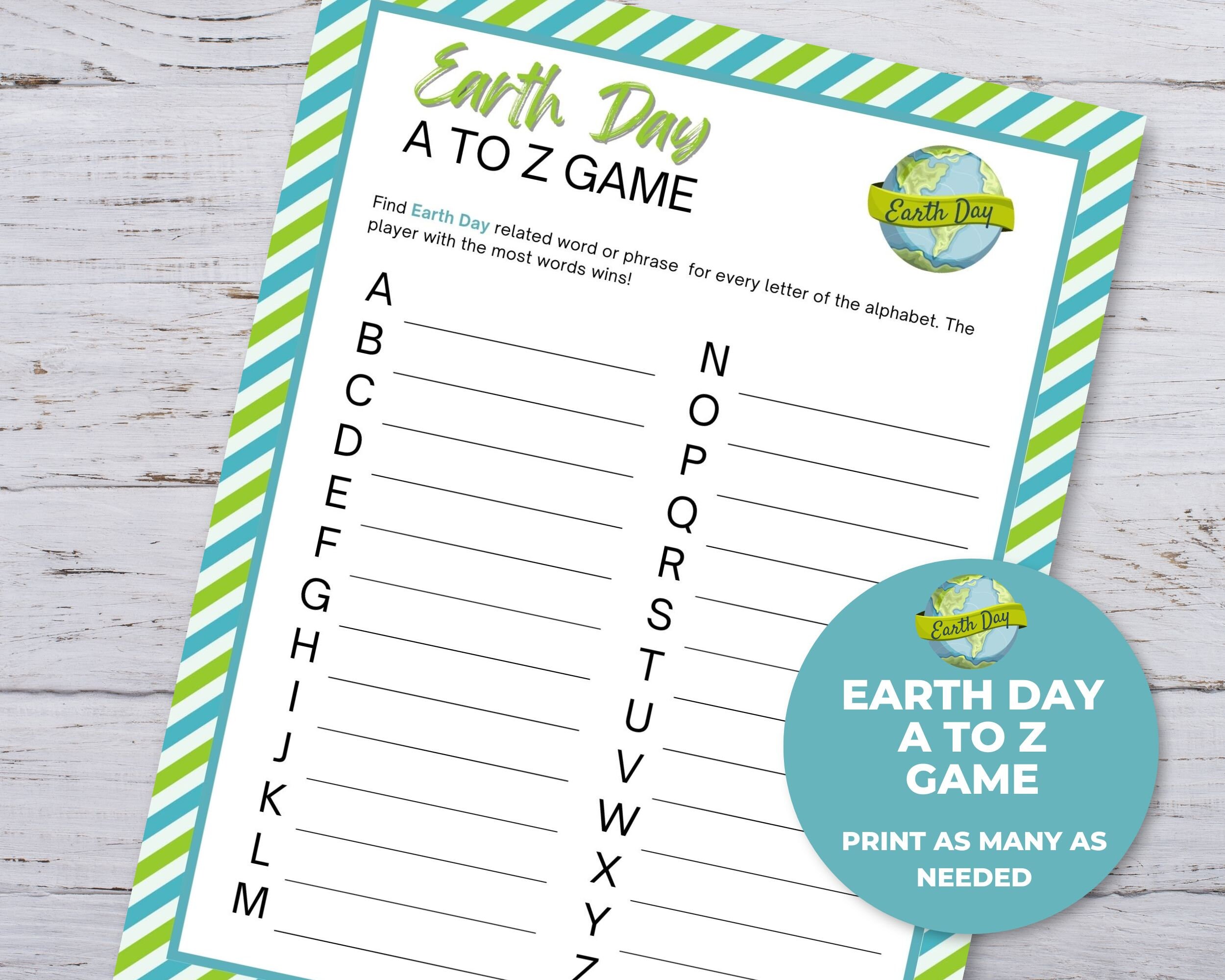 Earth Day A to Z Game, Printable Earth Day Games for Kids, Classroom ...
