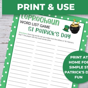 Printable St Patricks Day Game for Kids, St Patricks Day Word List Game ...