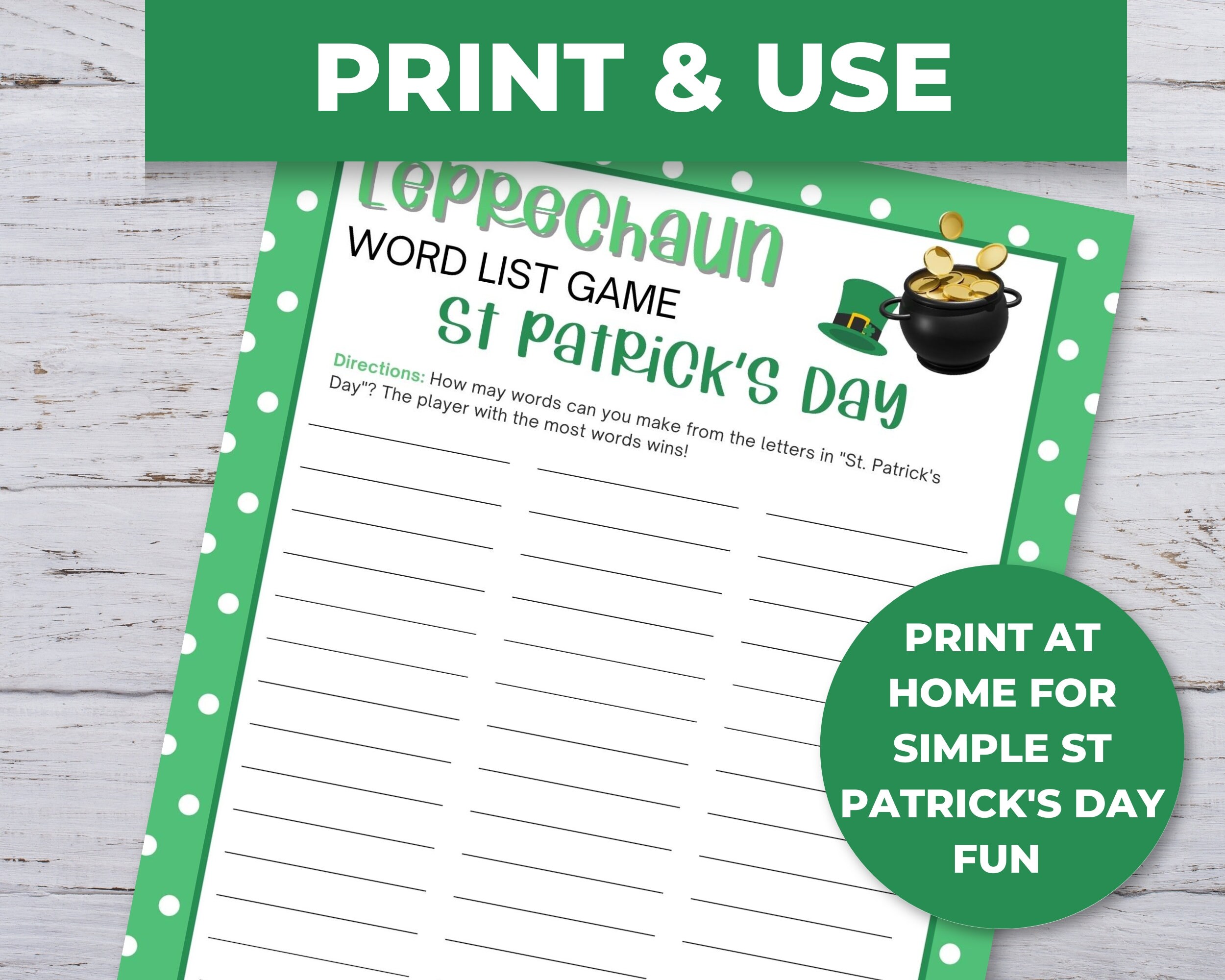 Printable St Patricks Day Game for Kids, St Patricks Day Word List Game ...