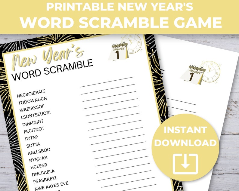 New Year's Word Scramble, Printable New Year's Eve Party Game for Kids ...