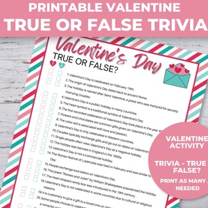 Valentine Trivia Printable, Valentine True or False Trivia Game ...