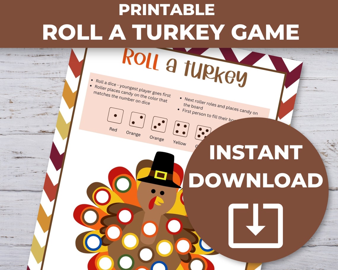 Roll A Turkey Dice Game Roll A Turkey Printable Game - Etsy
