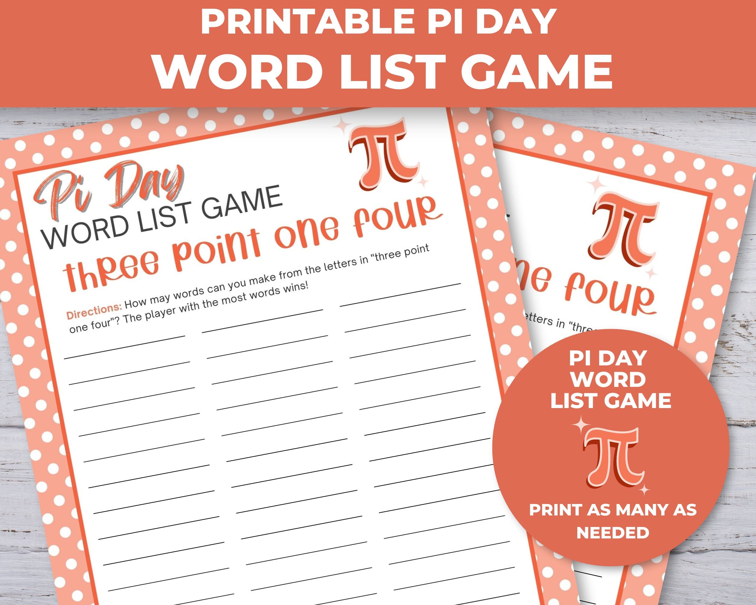 Pi Day List Game, Pi Day Activities for Kids Printable, Pi Day Party ...