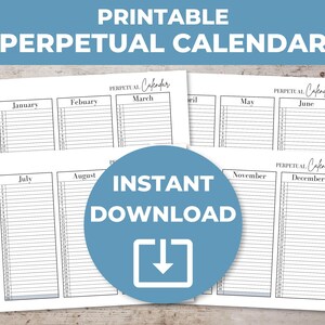 Printable Perpetual Calendar, Undated Calendar Printable, Year at A ...