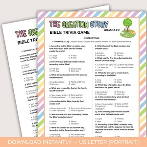 The Creation Story Bible Printable Trivia Game for Kids, Bible Story ...