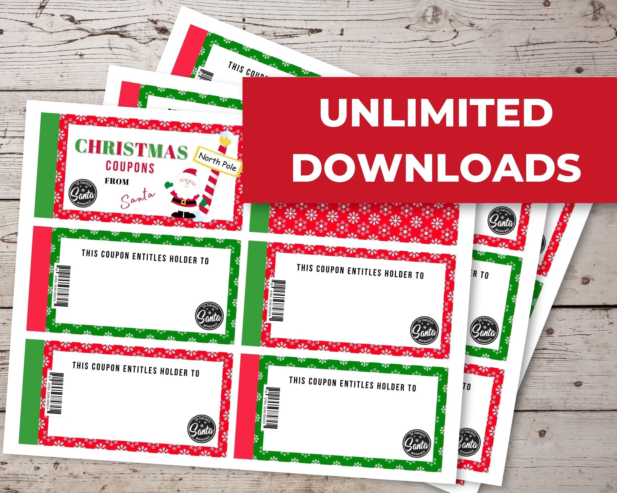 Printable Christmas Coupon Template. Ticket for Experience, Coupon Book ...