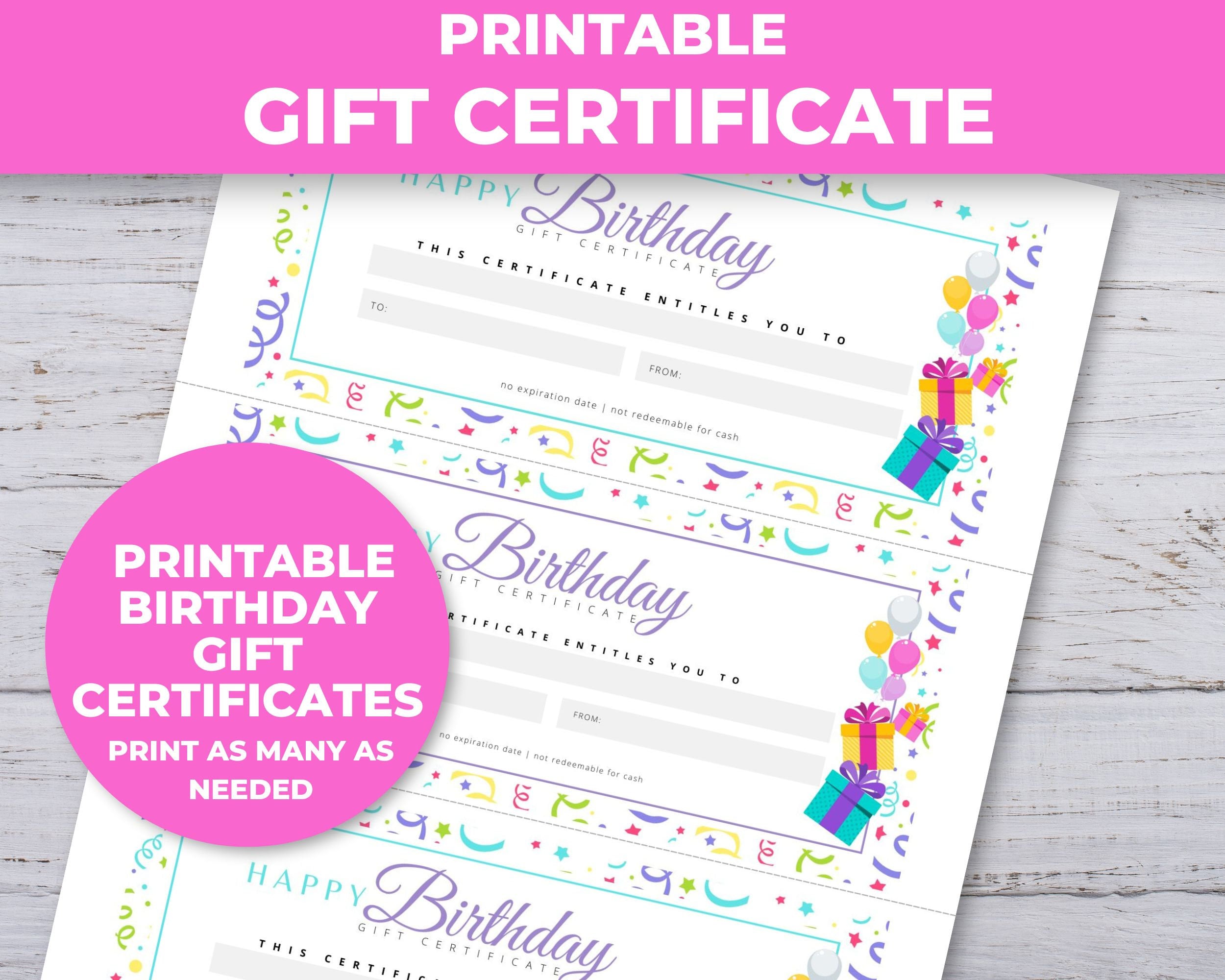 Birthday Gift Certificate Printable, Gift Certificate Template, Blank ...