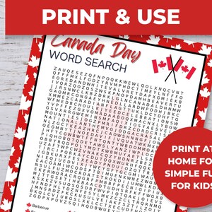 Canada Day Word Search Printable, Canada Day Games, July 1st Games ...