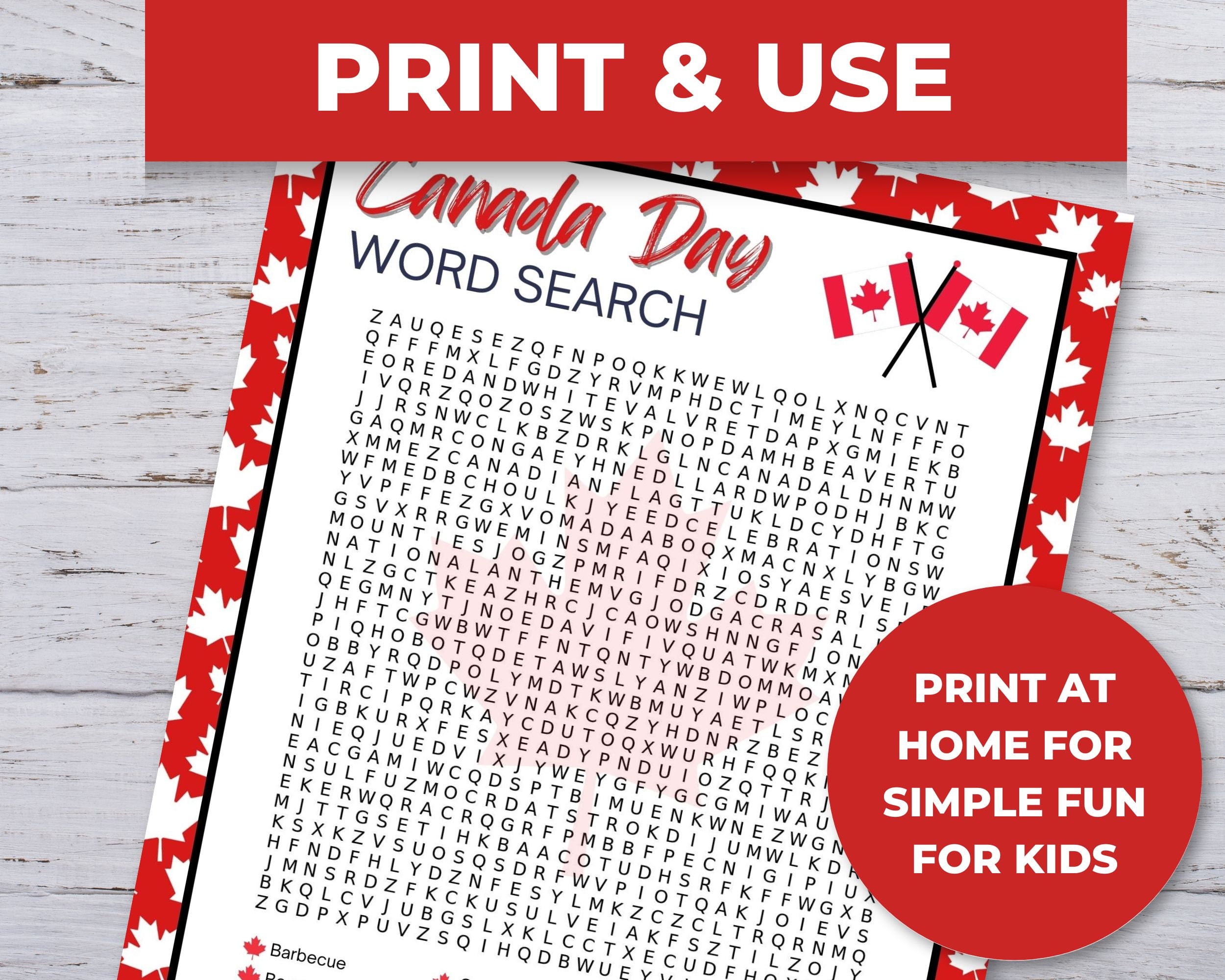 Canada Day Word Search Printable, Canada Day Games, July 1st Games ...