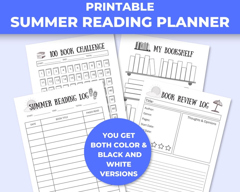 Summer Reading Challenge Printable, Summer Reading Log for Kids ...