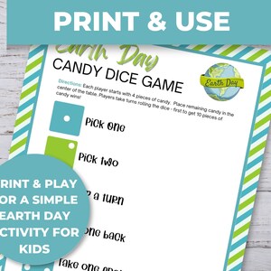Printable Candy Dice Game, Earth Day Activities for Kids and Adults ...
