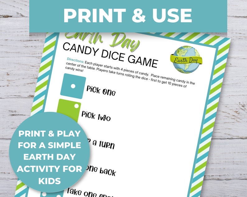 Printable Candy Dice Game, Earth Day Activities for Kids and Adults ...