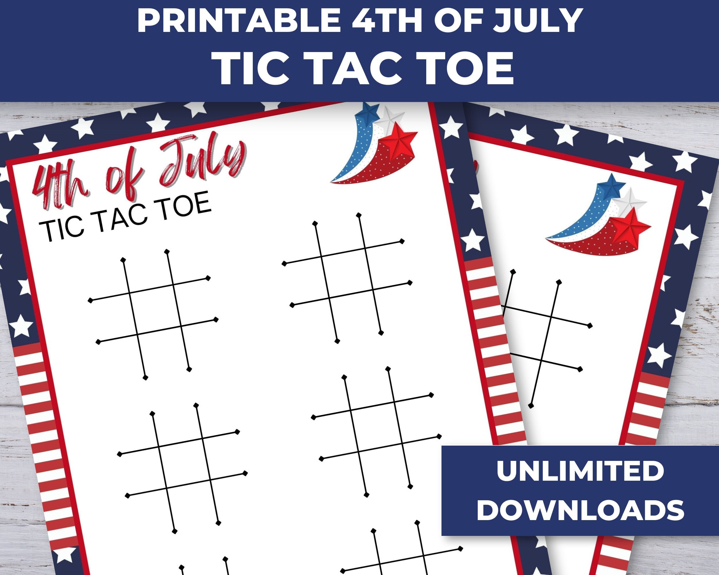 4th of July Tic Tac Toe, Printable 4th of July Party Games, 4th of July ...