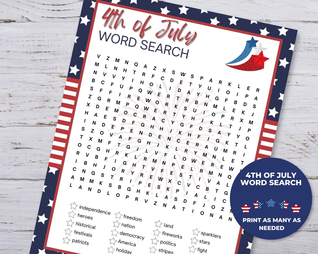 4th of July Word Search Printable 4th of July Party Games - Etsy