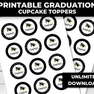 Black and Silver Graduation Printable Cupcake Toppers, Graduation ...