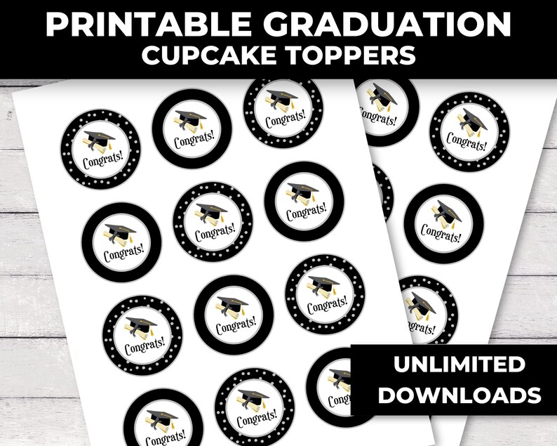 Black and Silver Graduation Printable Cupcake Toppers, Graduation ...