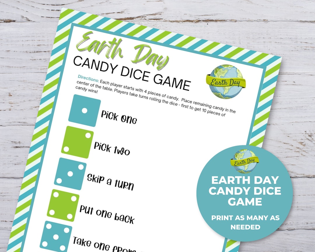 Printable Candy Dice Game, Earth Day Activities for Kids and Adults ...